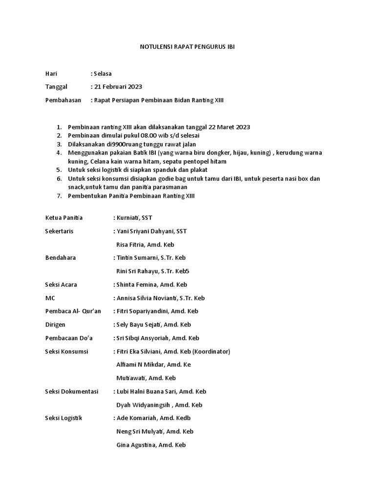 Notulensi Rapat Pengurus Ibi | PDF