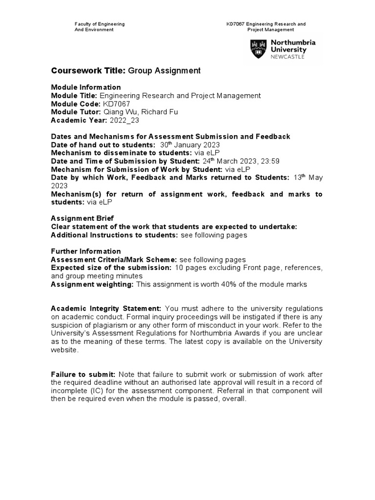 Kd7067 Group Assignment Specification 22 23 Final Pdf Project Management Engineering 0227