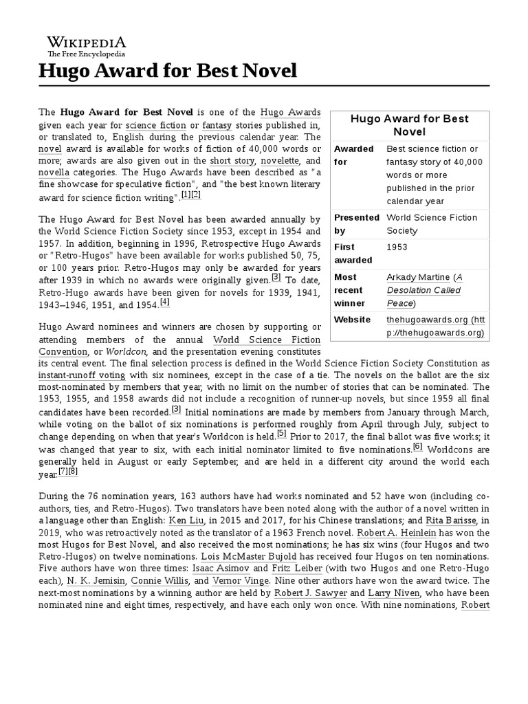 Hugo Award For Best Novel | PDF | Hugo Awards | American Speculative ...