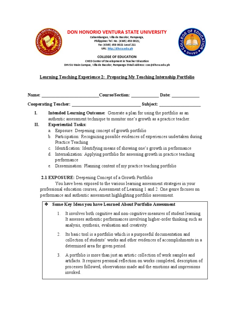 Teaching Internship Portfolio Guide | PDF