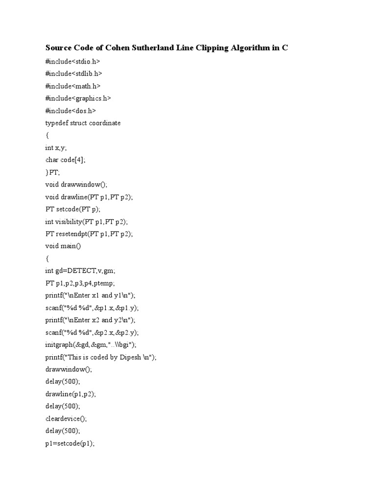 9.cohen Sutherland Line Clipping Algorithm in C | PDF | Teaching Methods & Materials | Computers