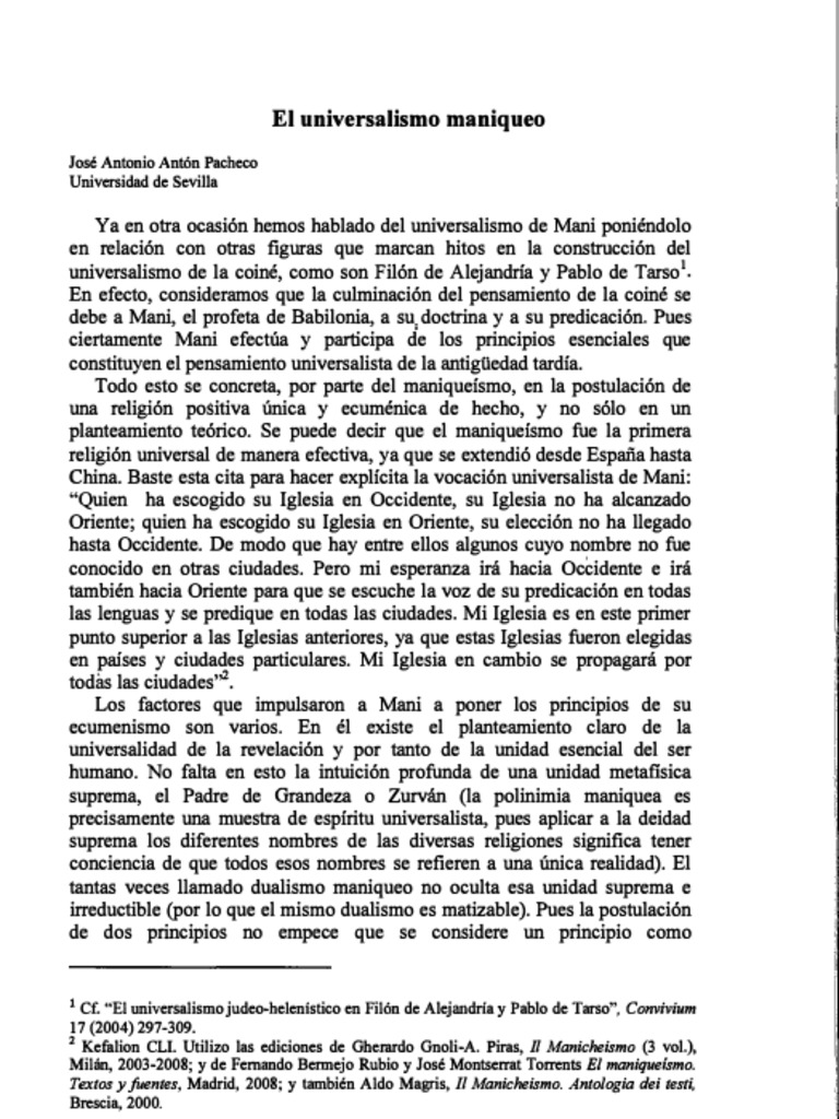 El Universalismo Maniqueo | PDF | Gnosticismo | neoplatonismo