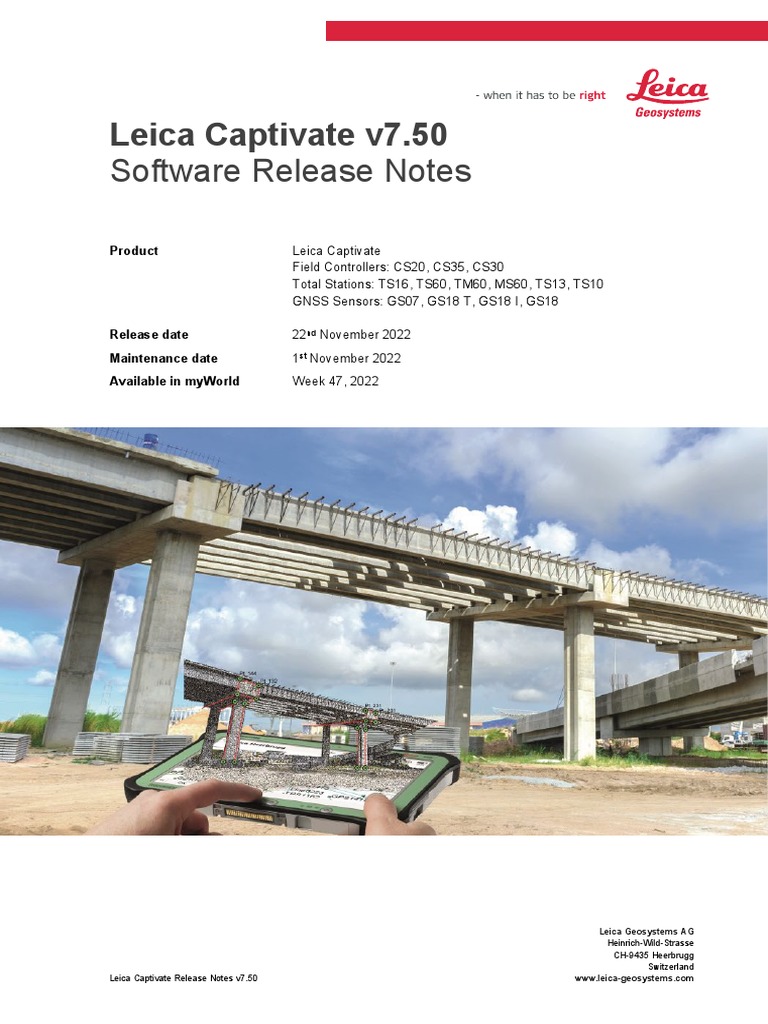Leica Captivate v7 - 50 Release Notes | PDF | Installation (Computer ...
