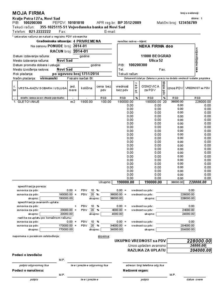 Racun PDV GRADJEVINA Pojedinacne - Situacije | PDF
