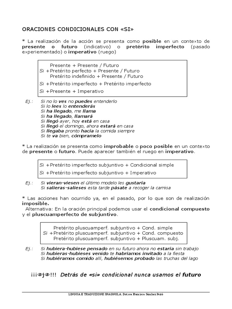Ejemplos de Oraciones Condicionales con "Si" | PDF | Gramática ...