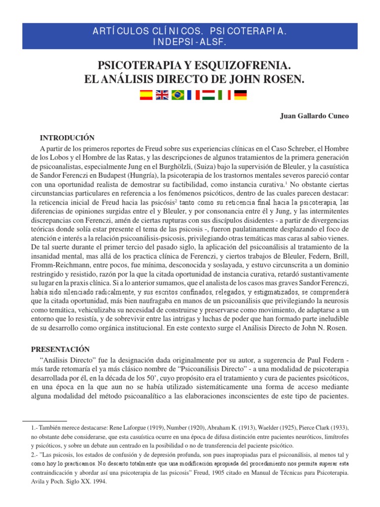 Psicoterapia y Esquizofrenia El Analisis de John Rosen | PDF ...