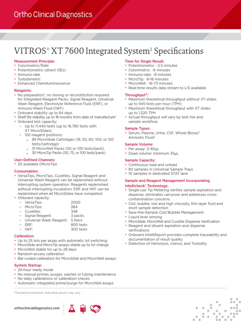Cardinal Health Ortho Vitros XT 7600 Specs | PDF | Blood Plasma ...