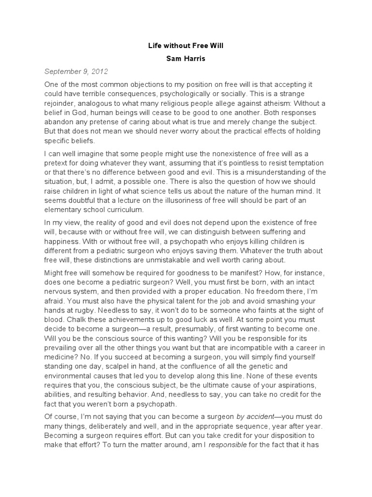 Life Without Free Will | PDF | Free Will | Thought