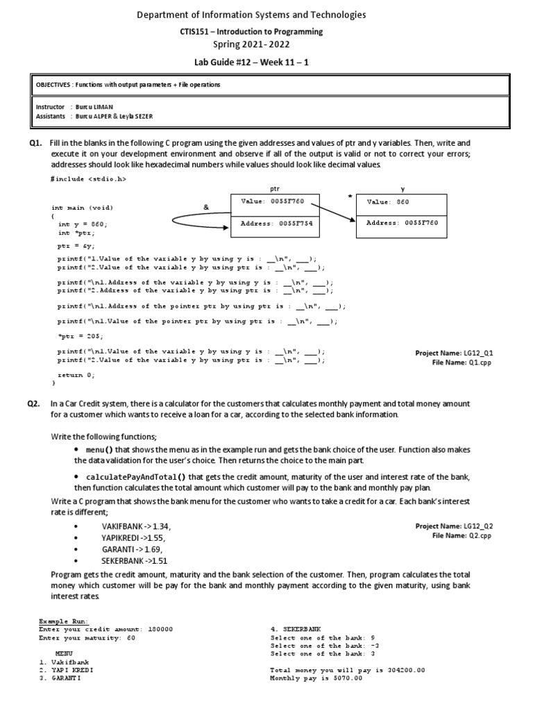 Lab Guide 12 Pdf Pointer Computer Programming Computer Programming 