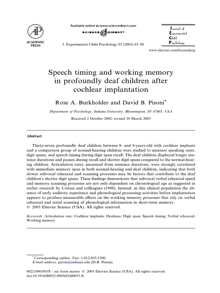 Speech Timing and Working Memory | PDF | Memory | Recall (Memory)