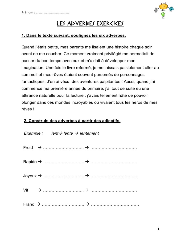 Les Adverbes Exercices | PDF | Adverbe
