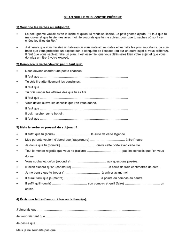 Exercices sur le subjonctif présent | PDF | Verbe | Phrase