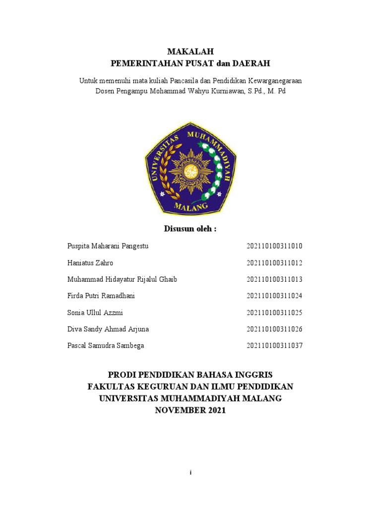 Makalah Pemerintahan Pusat Dan Daerah Pdf 