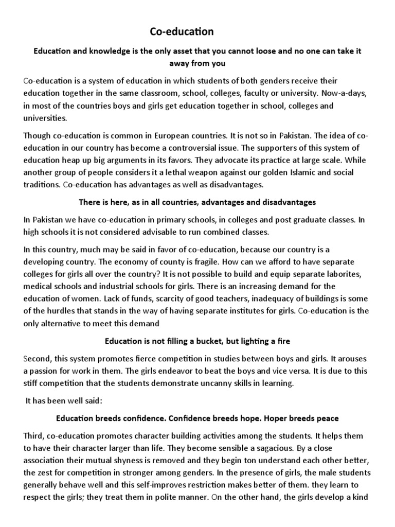 Co Education | PDF | Schools | Female Education