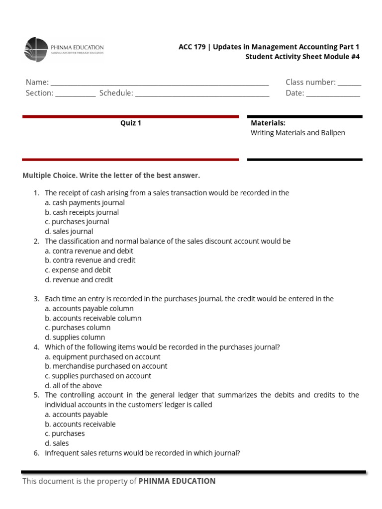 ACC 179 Management Accounting Quiz | PDF | Debits And Credits ...