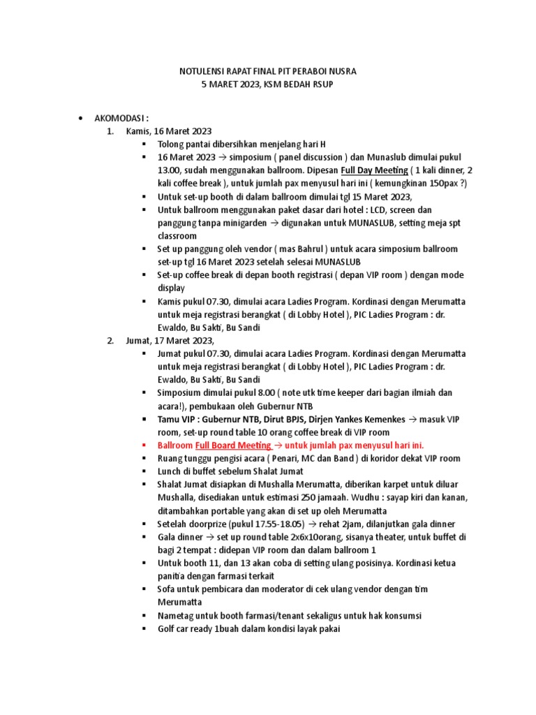 NOTULENSI RAPAT FINAL PIT PERABOI NUSRA | PDF