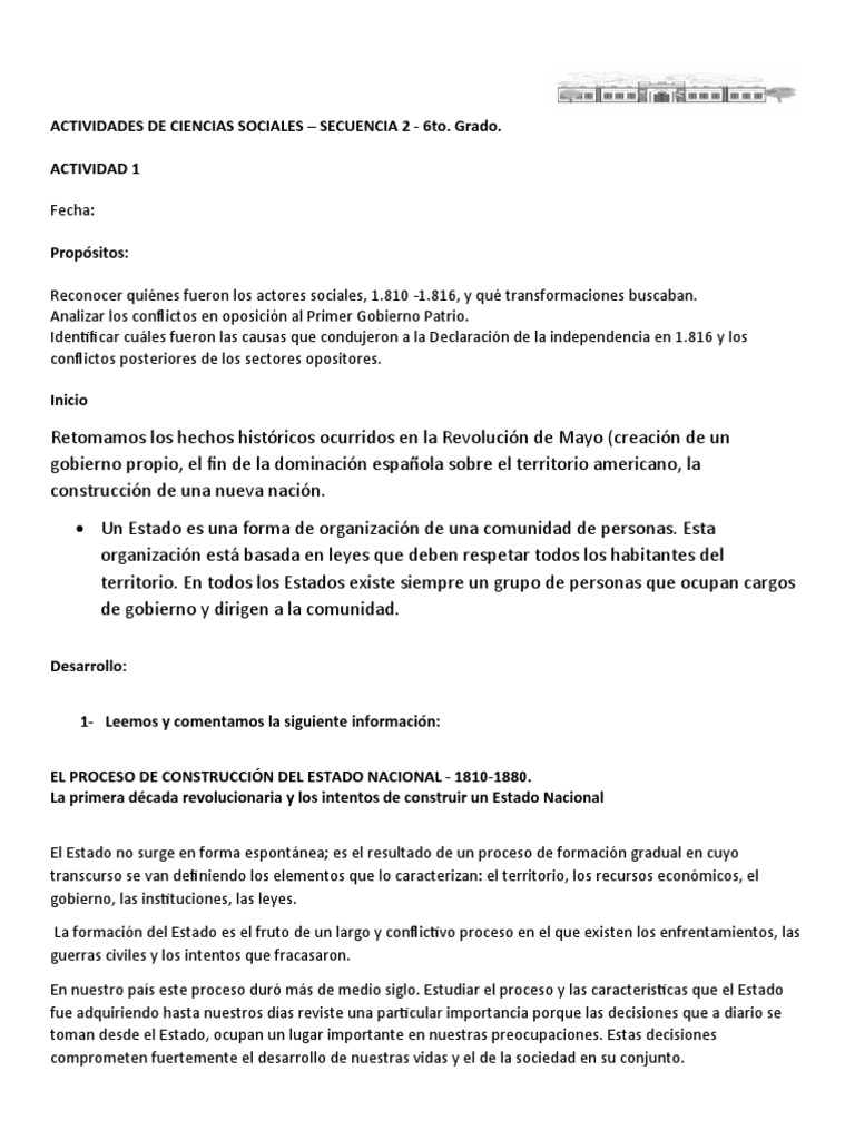 Ciencias Sociales - 6to - Actividades - Sec 2 | PDF | Argentina | Buenos Aires