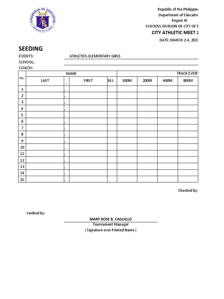BNHS Athletics Seeding Form | PDF | Sport Of Athletics | Track And Field