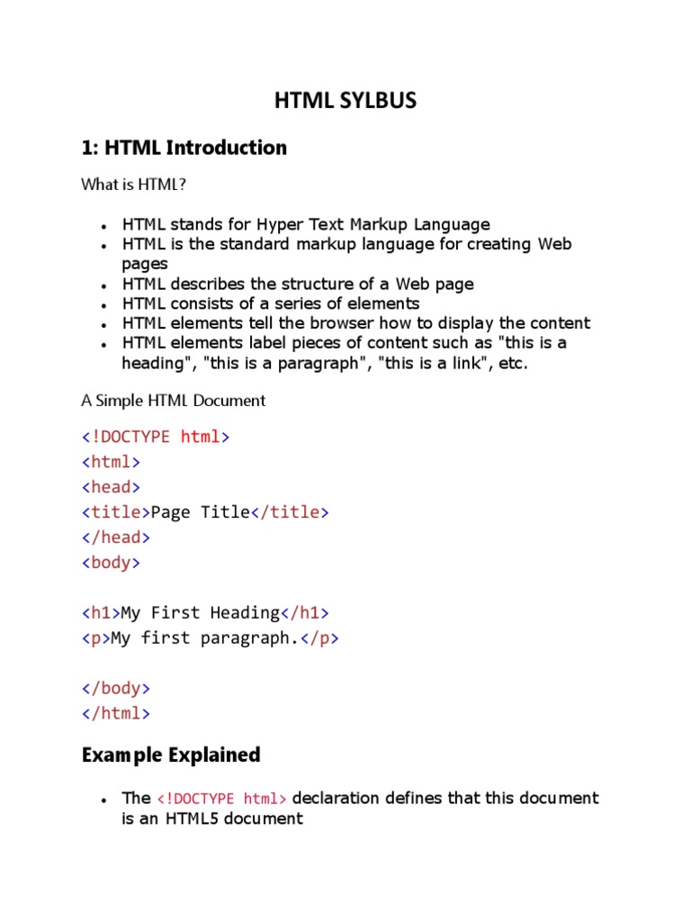 HTML SYlABUS | PDF | Html Element | Hyperlink