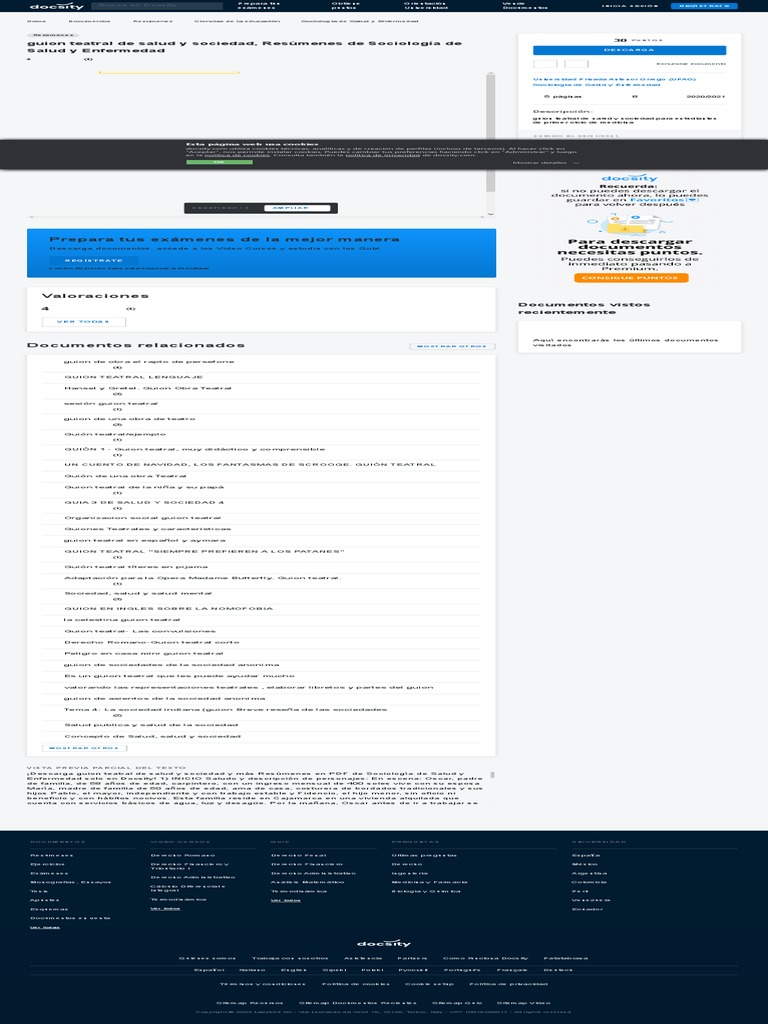 Guion Teatral de Salud y Sociedad - Resúmenes de Sociología de Salud y Enfermedad - Docsity PDF ...