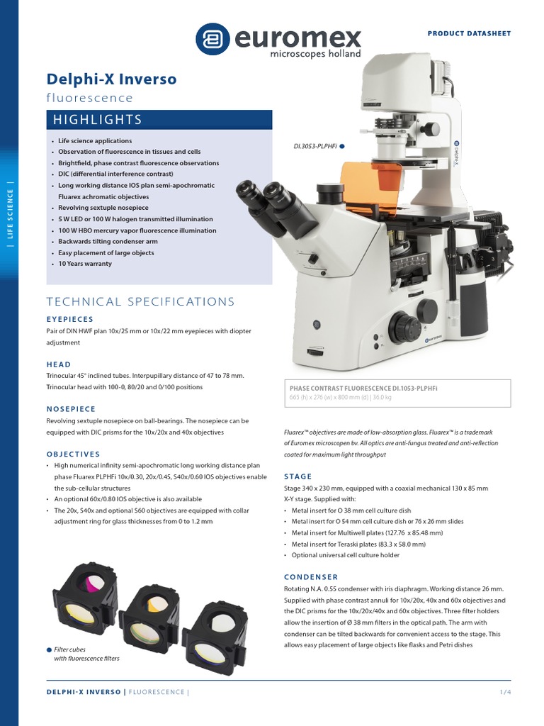 Delphi-X Inverso Fluorescence Product Datasheet English | PDF | Optical Filter | Microscopy