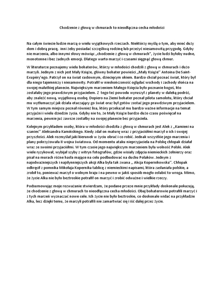 Chodzenie Z Głową W Chmurach To Nieodłączna Cecha Młodości | PDF