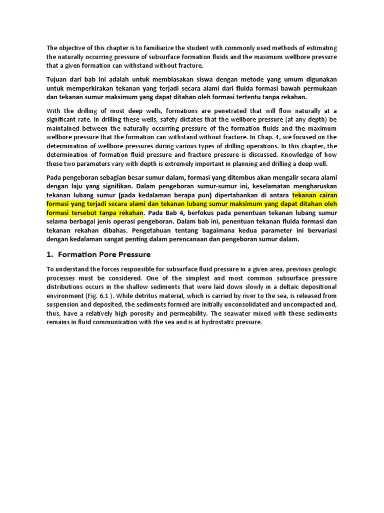 Determination of Formation Fluid Pressure and Fracture Pressure: A ...