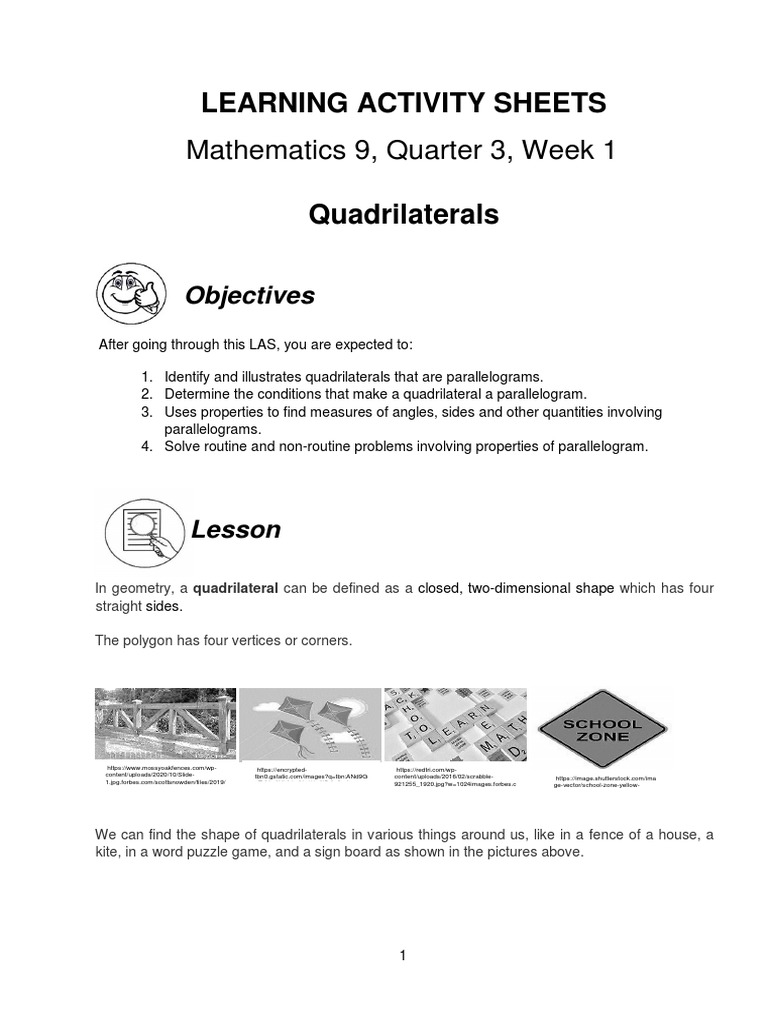 LAS Math9 Q3 Wk1 Quadrilaterals PDF | PDF | Rectangle | Geometry