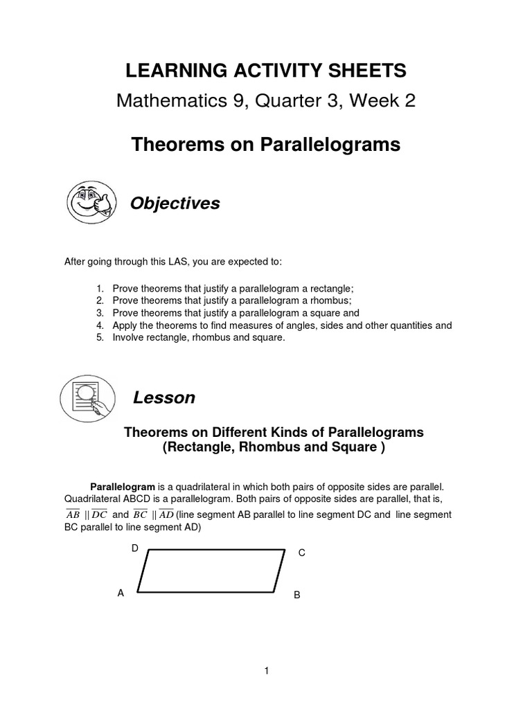 LAS Math9 Q3 Wk2 - Theorems-on-Parallelograms PDF | PDF | Rectangle | Elementary Geometry