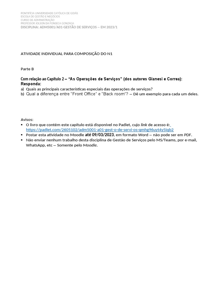 ADM5001-A01 Atividade Cap 2 - Parte B - AS OPERAÇÕES DE SERVIÇOS - Aula ... ADM5001-A01 Atividade Cap 2 - Parte B - AS OPERAÇÕES DE SERVIÇOS - Aula ...