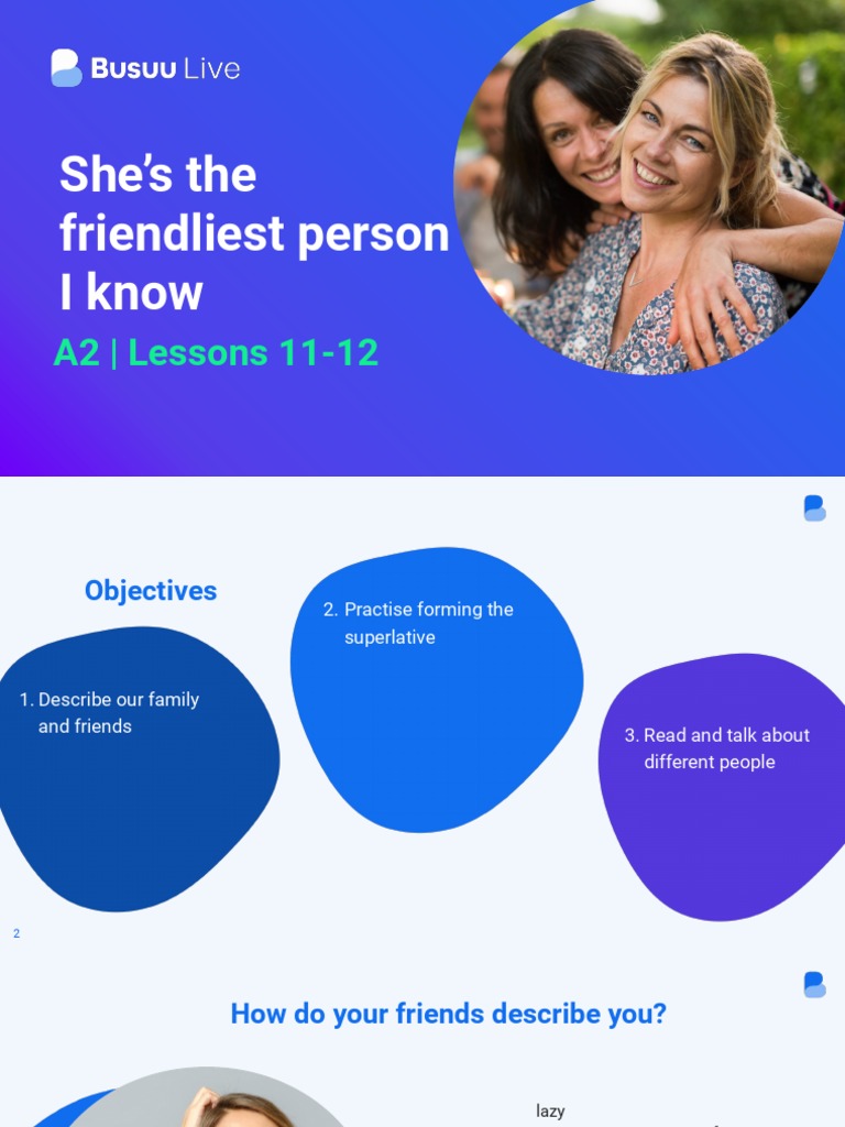 Busuu Live Lesson 4 (She's The Friendliest Person I Know) - EN A2 ...