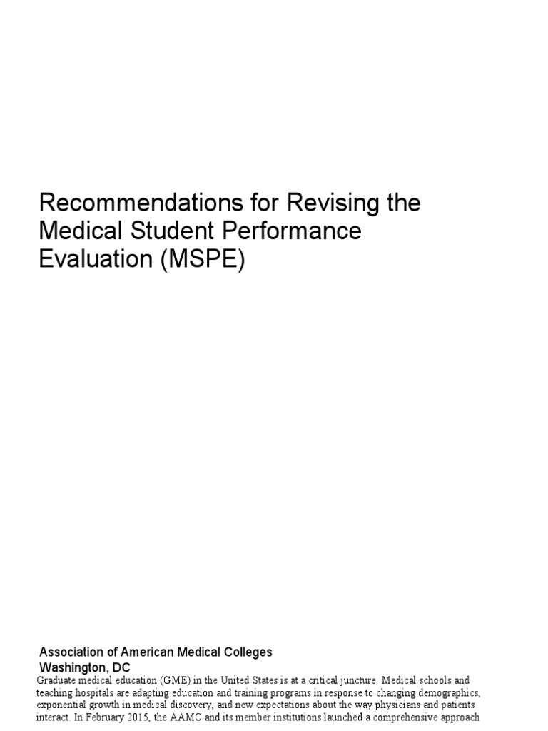 Mspe Recommendations | PDF | Medical School | Evaluation