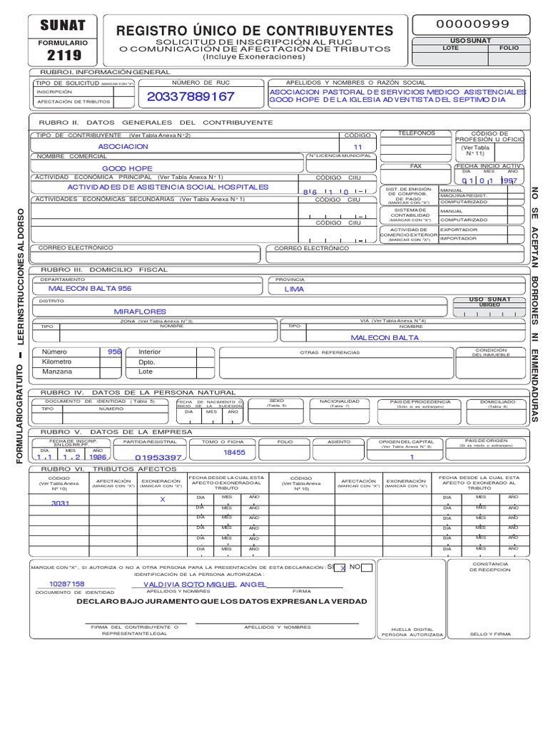 2119 - Formulario Inscripcion Al Ruc | PDF
