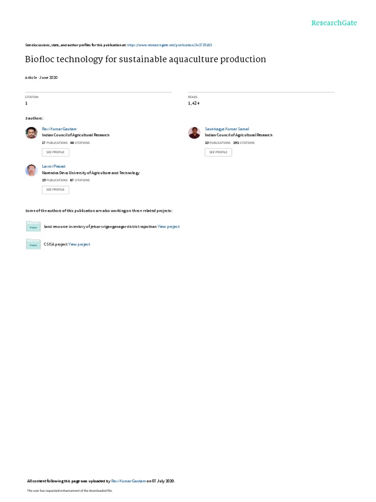 Biofloc Technology For Sustainable Aquaculture Production | PDF ...