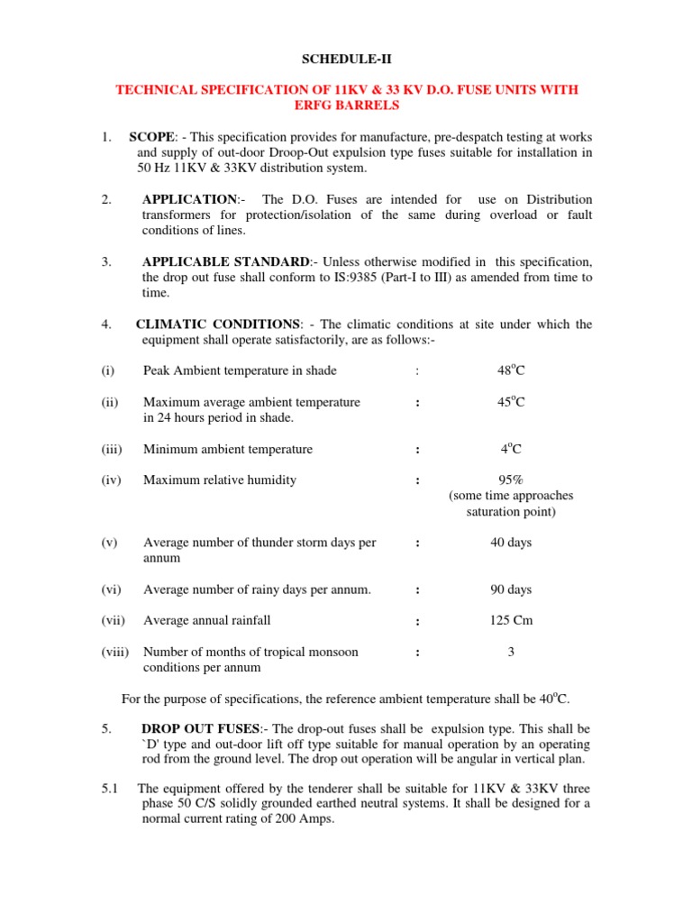 11KV & 33KV D.O. Fuse Specifications | PDF | Insulator (Electricity ...