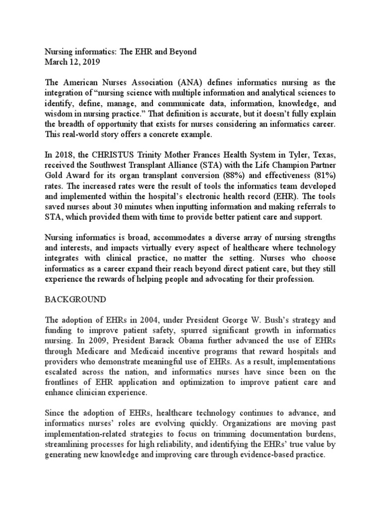 Nursing Informatics The Ehr And Beyond Pdf Health Informatics