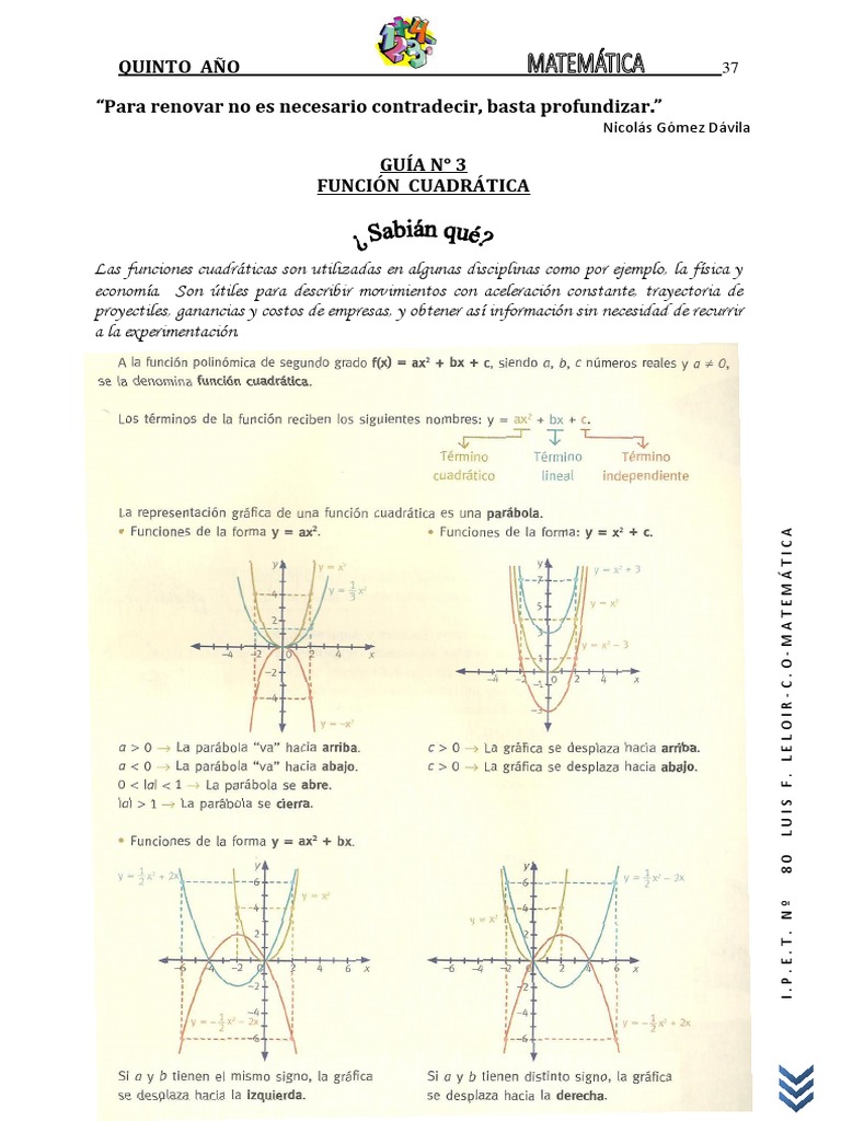 Funcion Cuadratica | PDF | Ecuaciones | Ecuación cuadrática