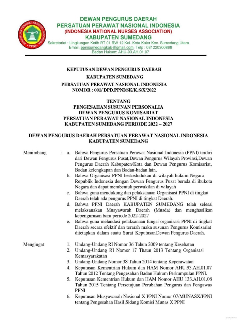 SK & DPK PPNI Sumedang 2022-2027 - RS HARKEL | PDF