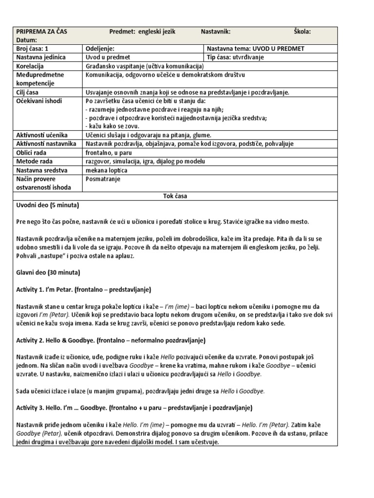 01 Priprema Za Cas 1 - Engleski | PDF