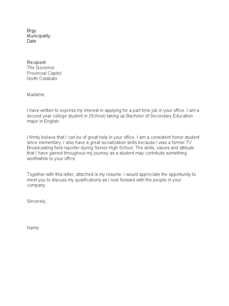 Application Letter For Part Time Job | PDF