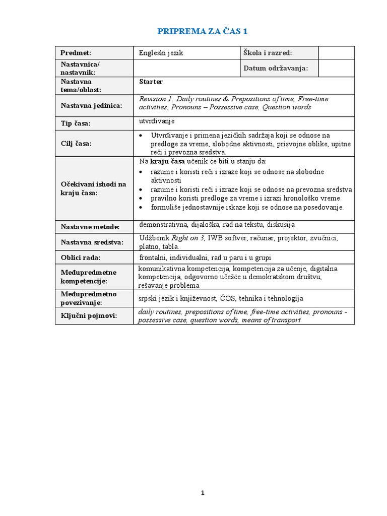 Priprema Za Cas (7. Razred) | PDF