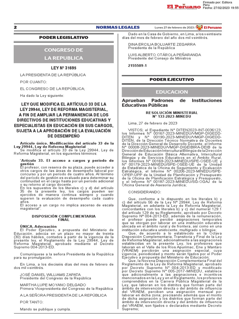 Congreso de La Republica: Normas Legales | PDF | Perú | Gobierno