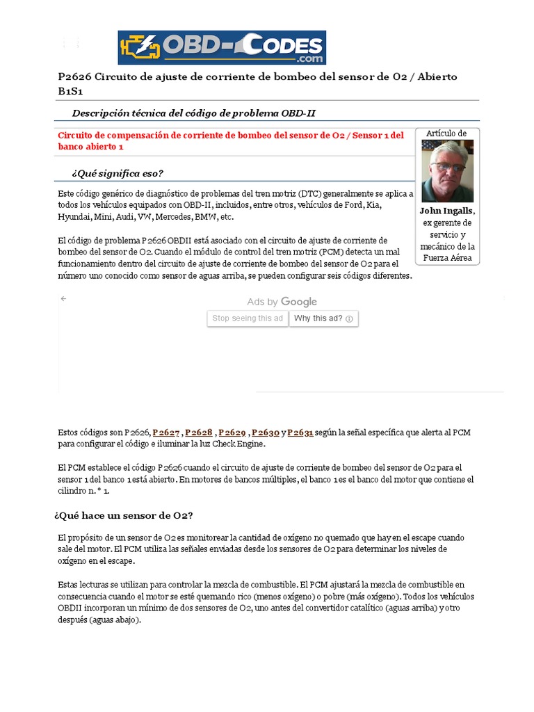 P2626 Circuito de Ajuste de Corriente de Bombeo Del Sensor de O2 ...