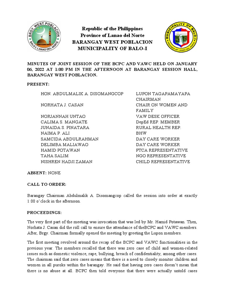 BCPC Minutes of The Meeting | PDF