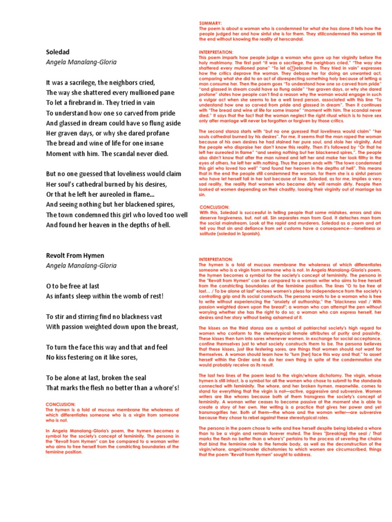 Analyzing Soledad and Revolt from Hymen | PDF | Virginity