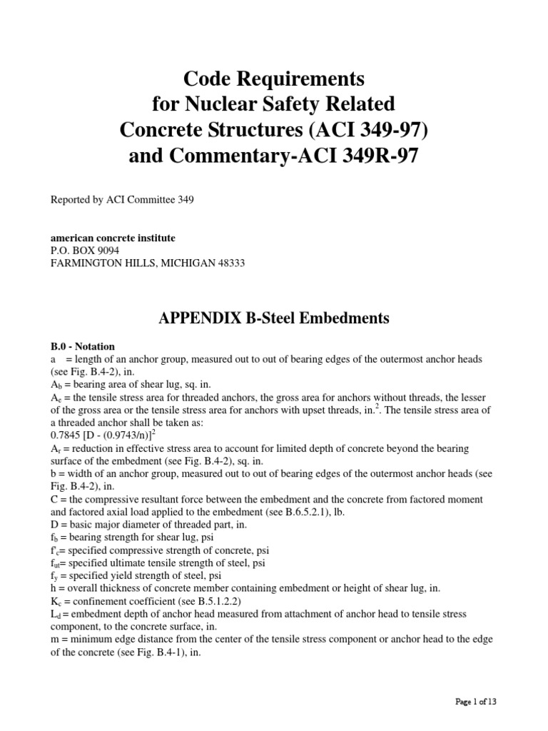 ACI349-97 - Code Requirements For Nuclear Safety Related Concrete ...