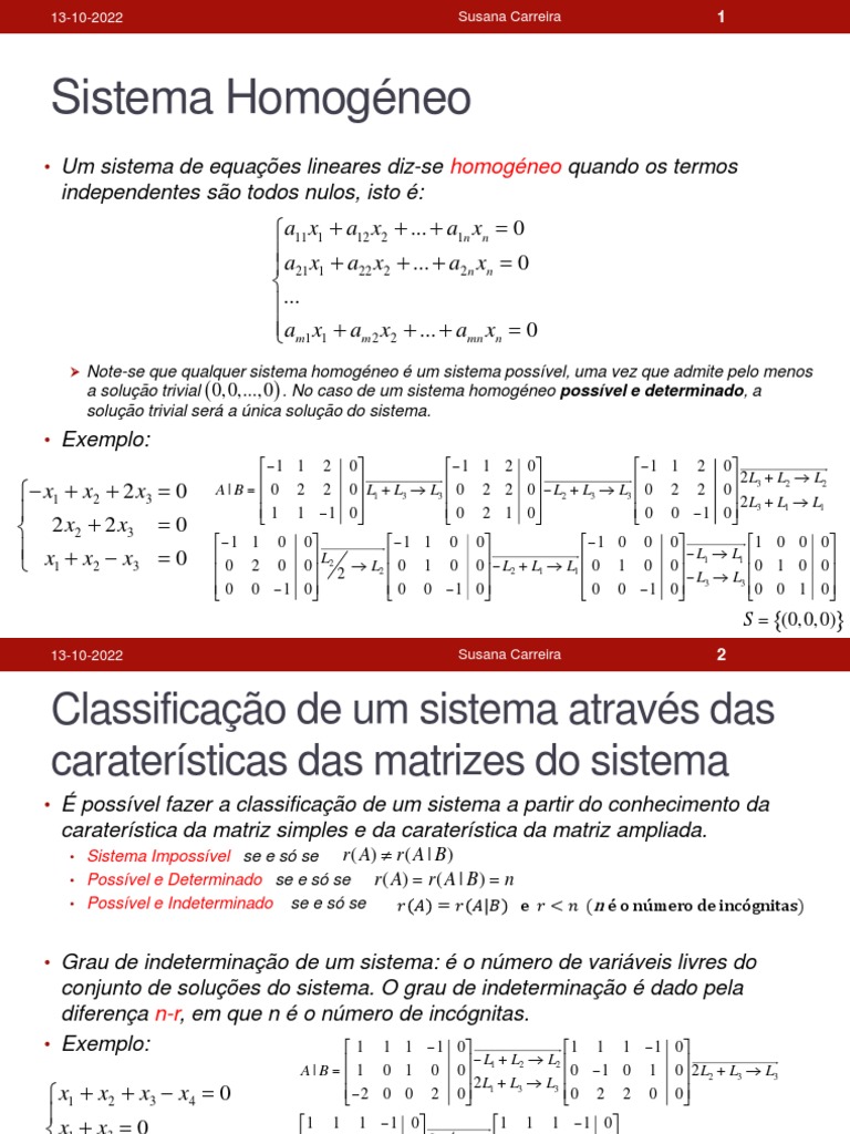 Sistema homogéneo (matrizes) | PDF | Matriz (Matemática) | Matemática ...