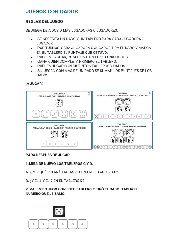 Juegos Con Dados Secuencia Matemática | PDF | Evaluación | Ciencia ...