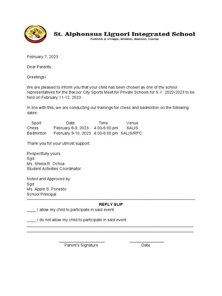 LETTER - SCHEDULE OF GAMES | PDF | Sports & Recreation