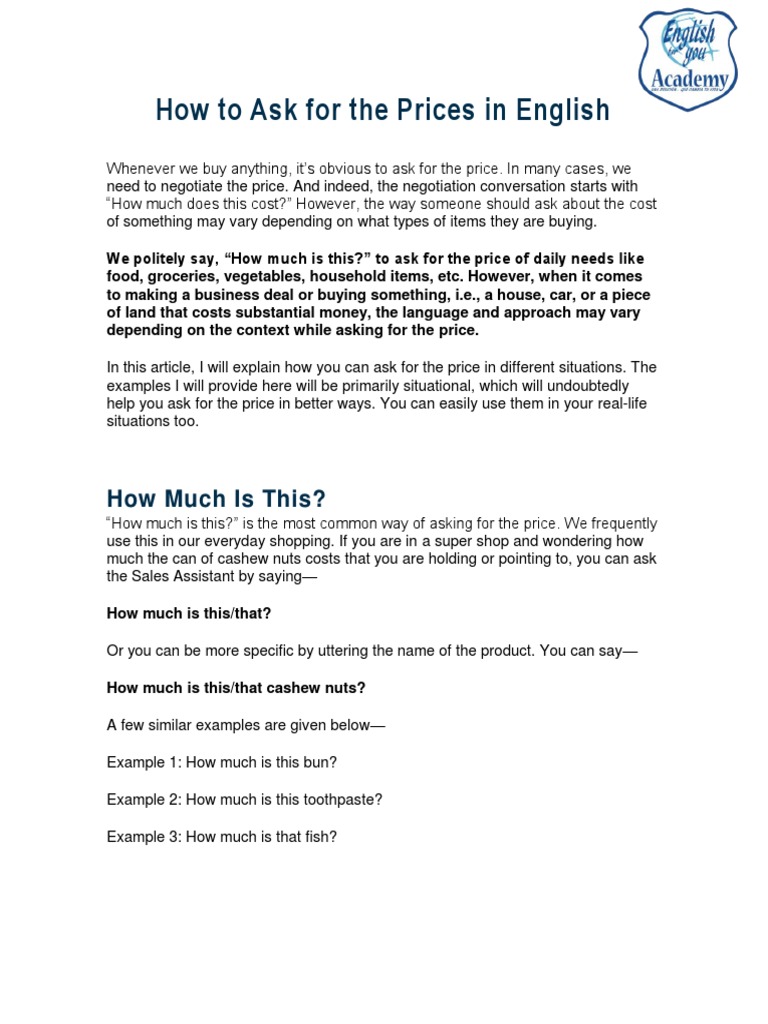 Asking for Prices in English | PDF | Prices | Linguistics